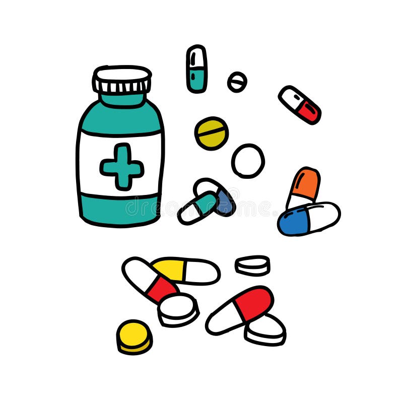 Pills Doodle Icon, Vector Illustration Stock Illustration ...