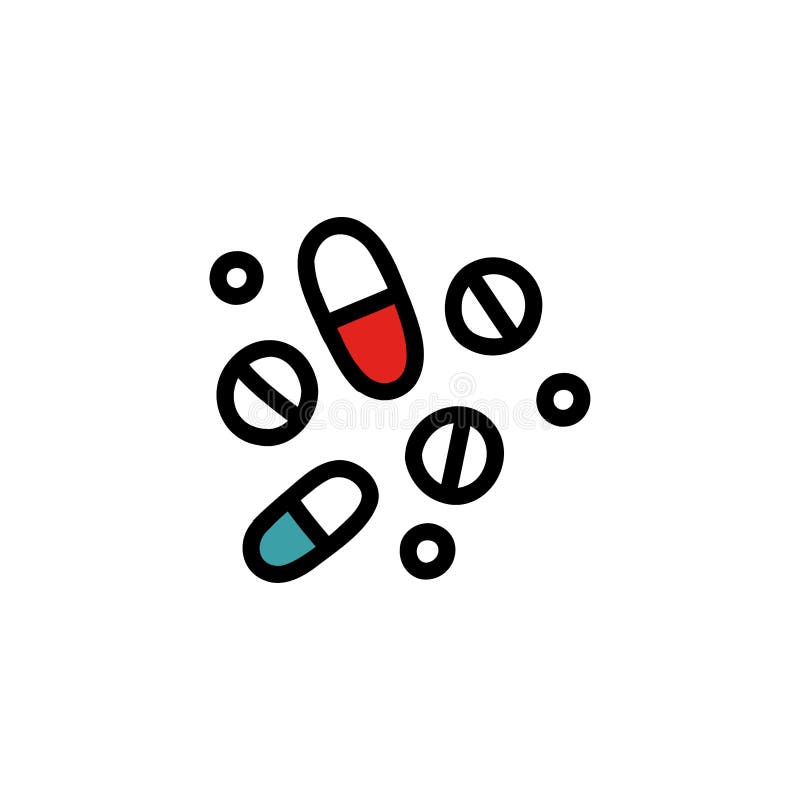 Pills Doodle Icon Vector Color Line Illustration Stock Vector