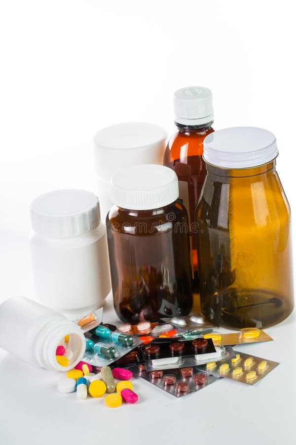 Pills and drug container stock photo. Image of lock, front - 45367288