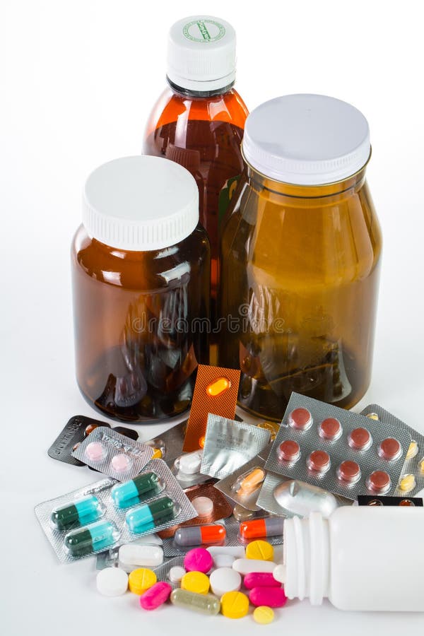 Pills and drug container stock photo. Image of medication - 45364536