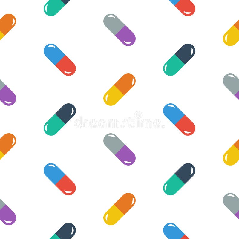Pills in Flat Style. Colored Seamless Pattern. Vector Stock Vector ...