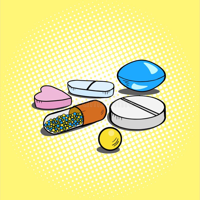 Pills Hand Drawn Pop Art Style Vector Stock Vector - Illustration of ...