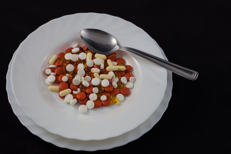 Pills at lunch stock photo. Image of diet, tasty, diabetes - 93221482