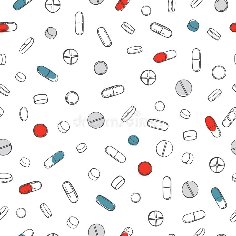 Pills on White Background. Vector Seamless Pattern Stock Vector ...
