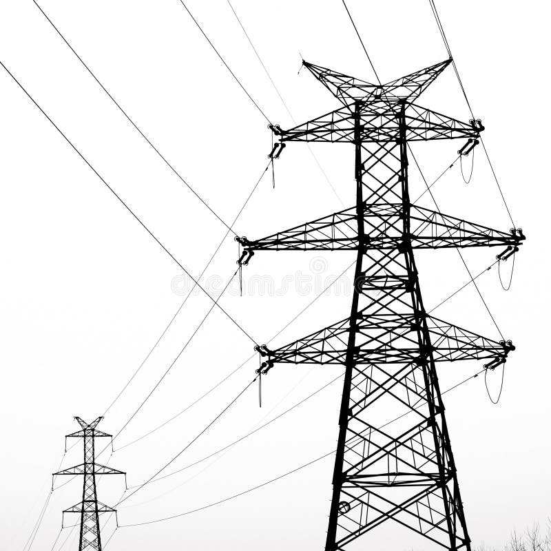 Linea Elettrica Della Torre Del Pilone Bianco Isolato Immagine Stock ...
