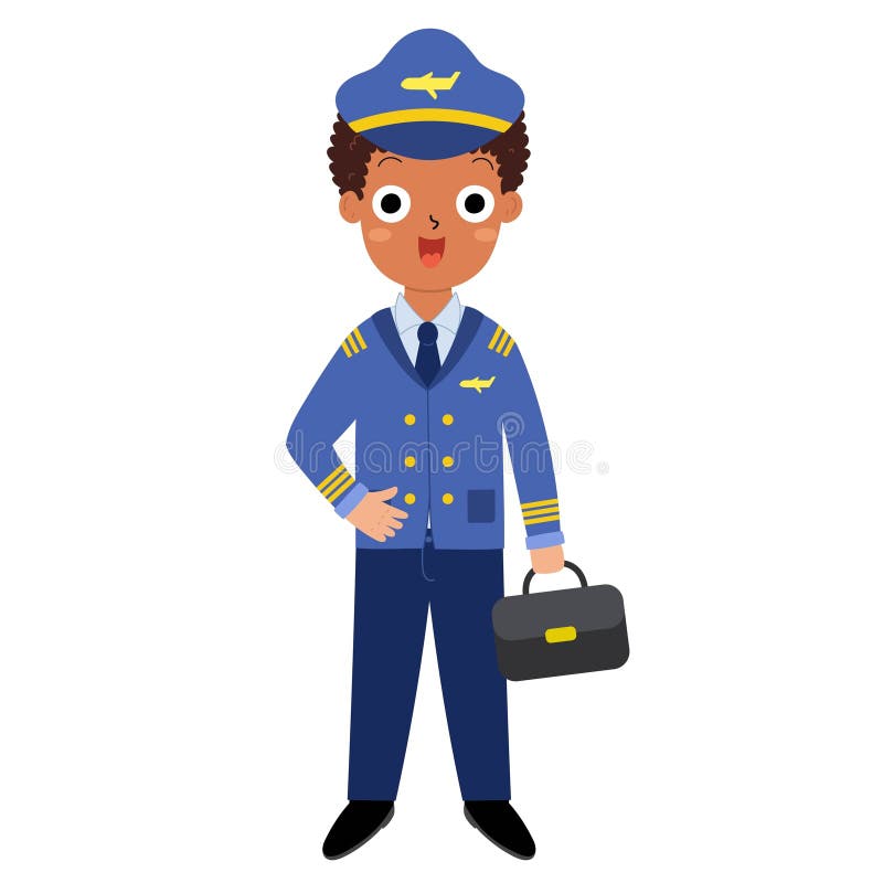 Cute Boy Pilot in Cartoon Style. Funny Kid in Aircraft Captain Uniform ...