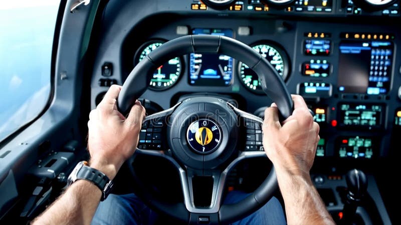 Pilot Adjusting Aircraft Controls during Flight in Advanced Cockpit ...