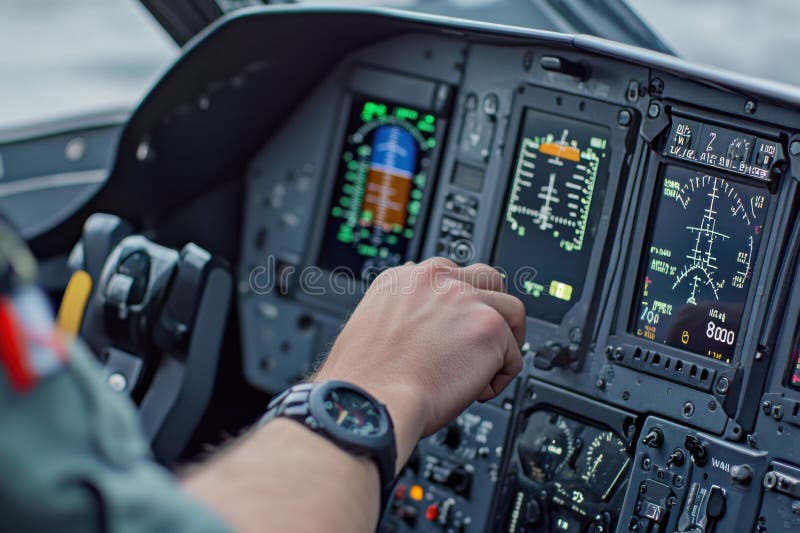 A Pilot in a Cockpit with Advanced Flight Instruments Stock ...