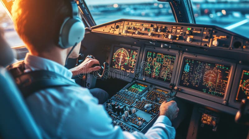 Pilot in Airplane Cockpit Navigating Flight Path, Concept of Aviation ...