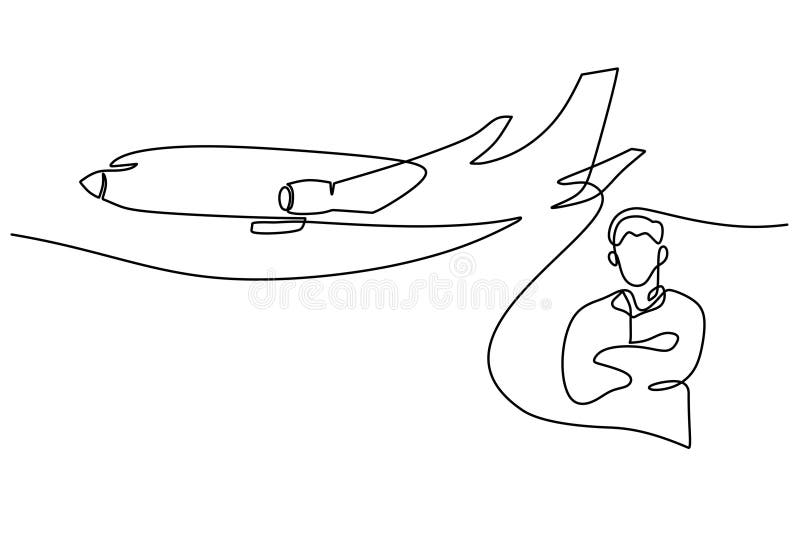 Pilot and Airplane in One Continuous Line Drawing Style Stock Vector ...