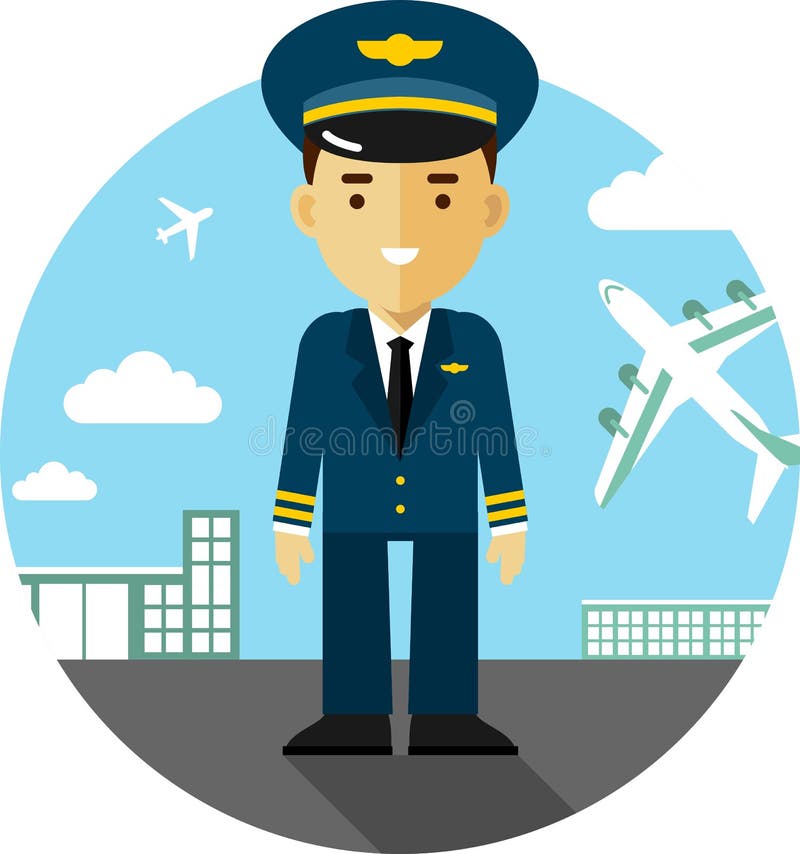 Pilot on Airport Background Stock Vector - Illustration of attendant ...