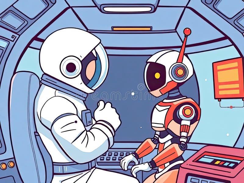 Pilot and Android on Mission Stock Illustration - Illustration of ...