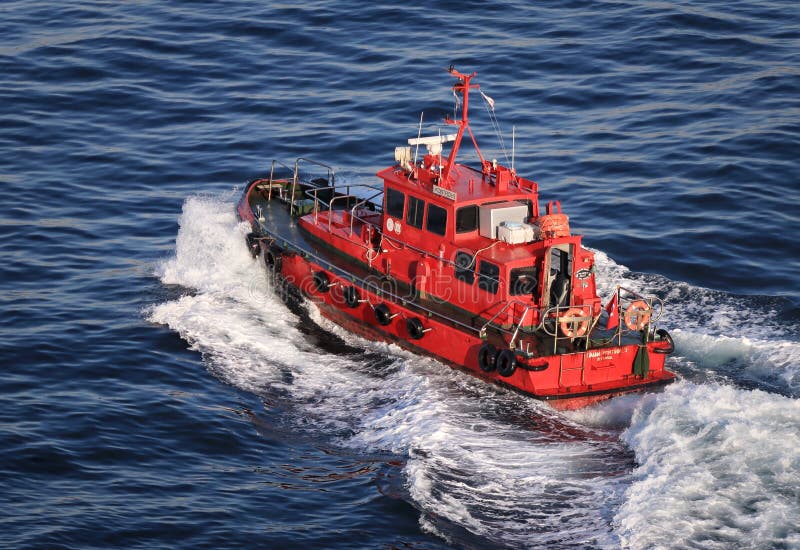 Pilot boat in open sea editorial stock image. Image of open - 300843214