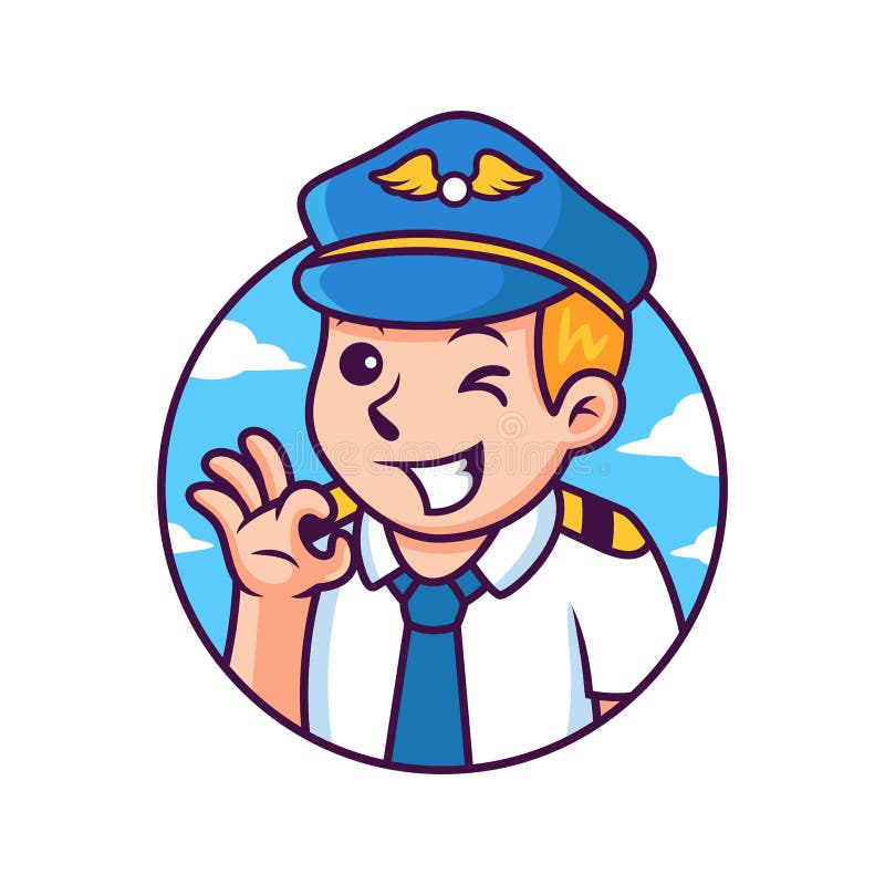 Pilot Cartoon with Cute Pose. Vector Icon Illustration, Isolated on ...