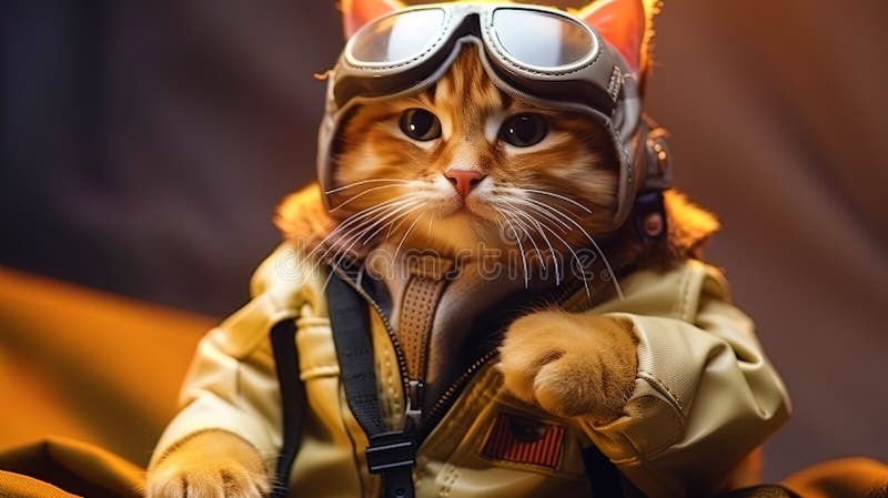 Pilot Cat in a Flight Jacket Holding a Model of the Aircraft Stock ...