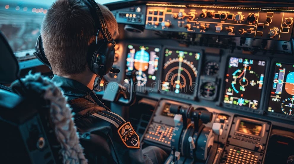 A Pilot in a Cockpit with Advanced Flight Instruments Stock ...