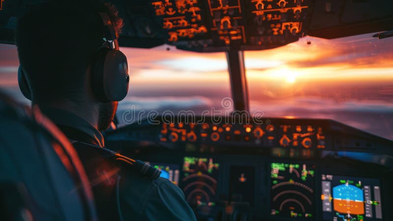 A Pilot in a Cockpit, Focused on the Flight Instruments Stock ...