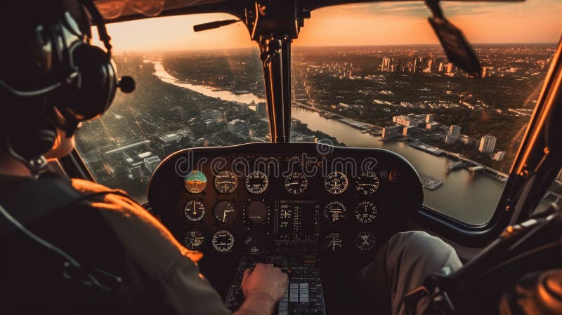 Pilot in the Cockpit of a Helicopter Back View. Generative AI Stock ...