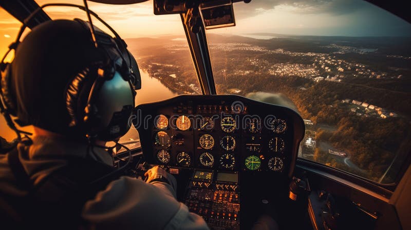 Pilot in the Cockpit of a Helicopter Back View. Generative AI Stock ...