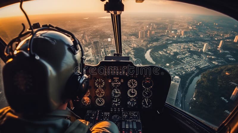 Pilot in the Cockpit of a Helicopter Back View. Generative AI Stock ...