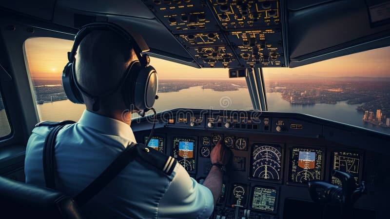 Pilot in the Cockpit of a Small Airplane during Flight. Stock ...