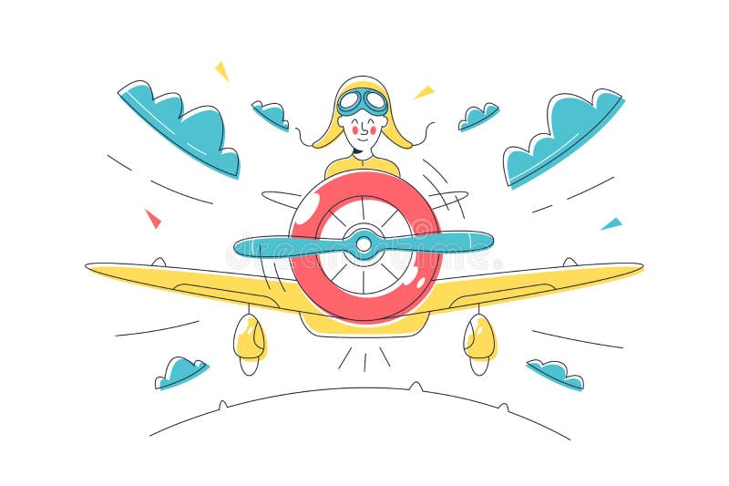 Pilot Control Plane and Fly in Sky Stock Vector - Illustration of ...