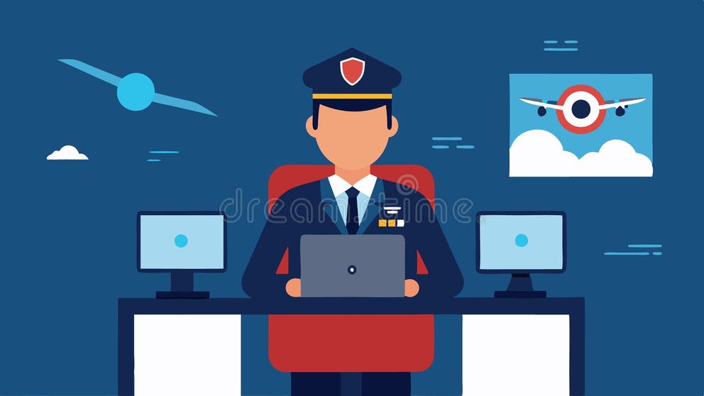 Pilot with Controller a Pilot Sits at a Sleek Modern Desk Focused on ...