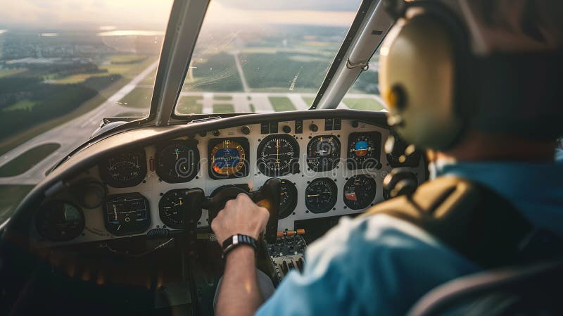 Pilot Controlling a Small Aircraft during Flight Stock Illustration ...