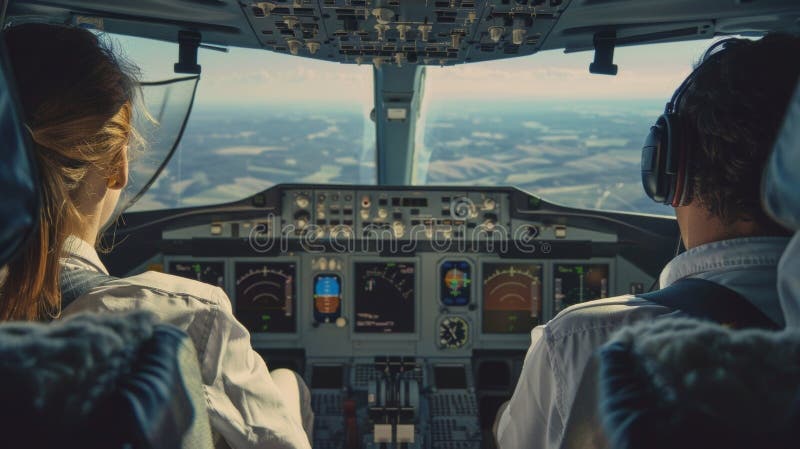 A Pilot and Copilot in the Cockpit of an Airplane Looking Out the ...