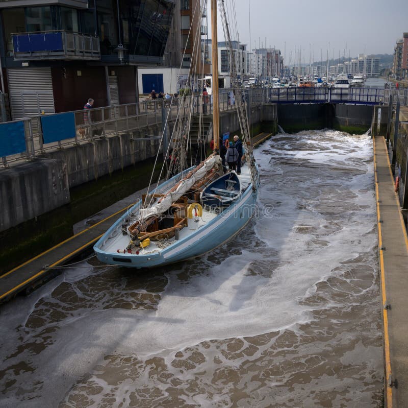 Pilot Cutter Enters a Marina Lock Stock Photo - Image of yacht, sailors ...
