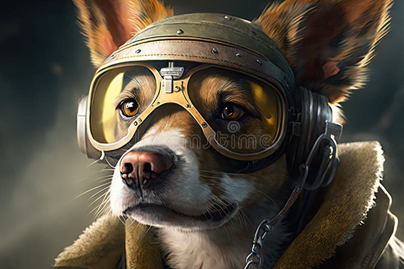 Pilot Dog, in Flight Jacket and Goggles, Ready for Action in the ...