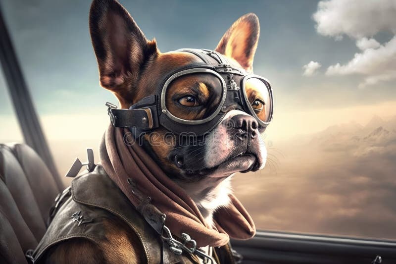 Pilot Dog in Flight Jacket and Sunglasses, with View of the Runway ...