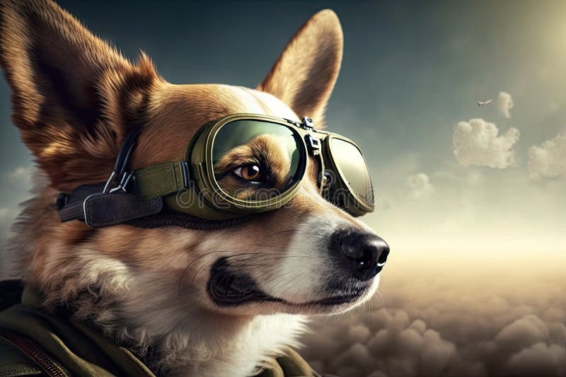 Pilot Dog in Flight Jacket and Sunglasses, with View of the Runway ...
