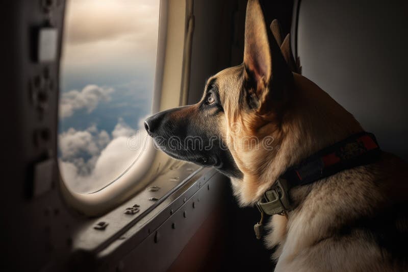 Pilot Dog Sitting on Cargo Plane, Looking Out the Window Stock ...