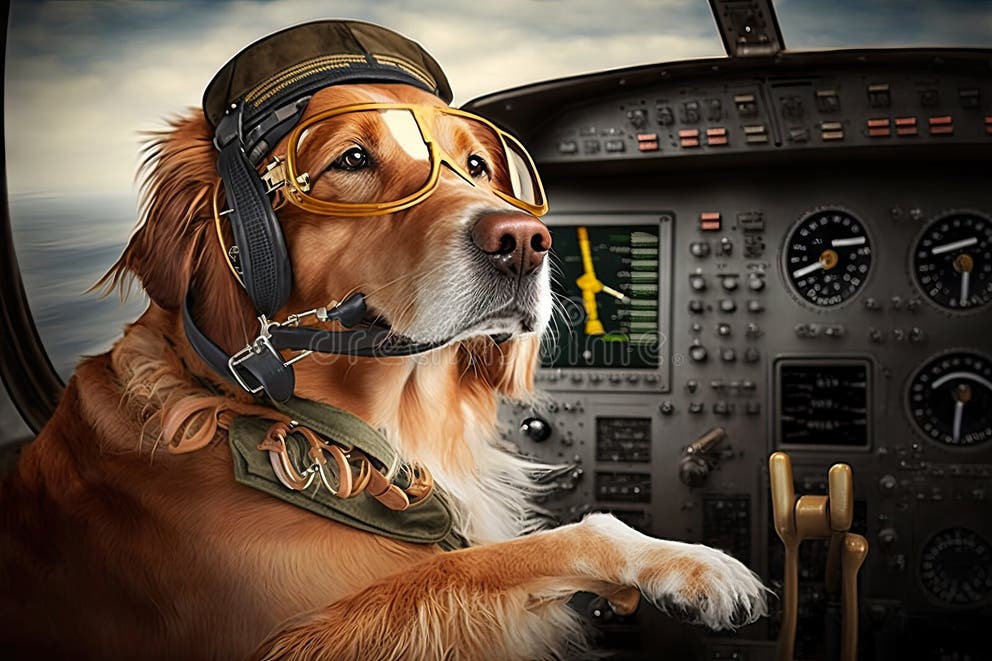 Pilot Dog Sitting in Cockpit, Checking Flight Instruments Stock ...