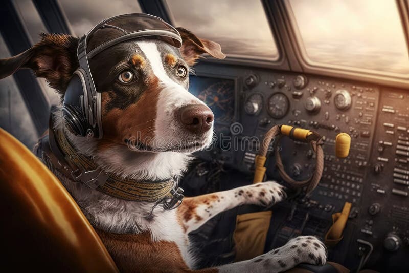 Pilot Dog Sitting in Cockpit, Ready for Take-off Stock Illustration ...