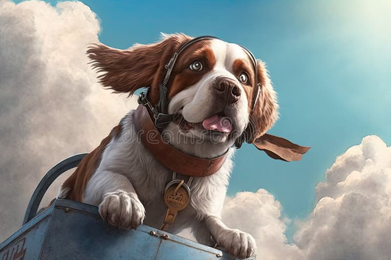 Pilot Dog Soaring through the Sky with View of Clouds and Blue Skies ...