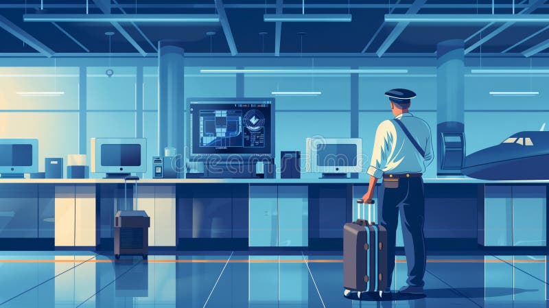 A Pilot in Uniform with Luggage at an Airport Check-in Area during ...