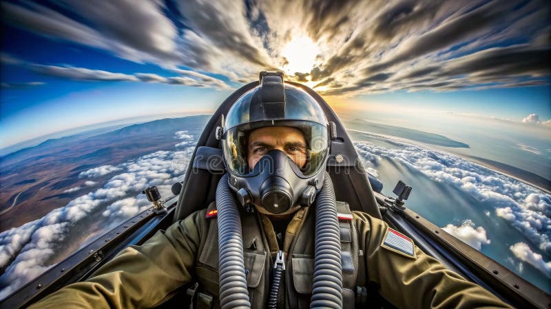 A Pilot in a Fighter Jet Cockpit Wearing a Helmet and Oxygen Mask ...
