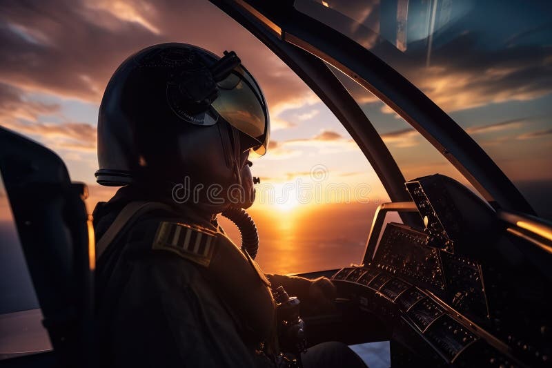 He Pilot of a Fighter Jet Skillfully Maneuvers through the Sky during ...