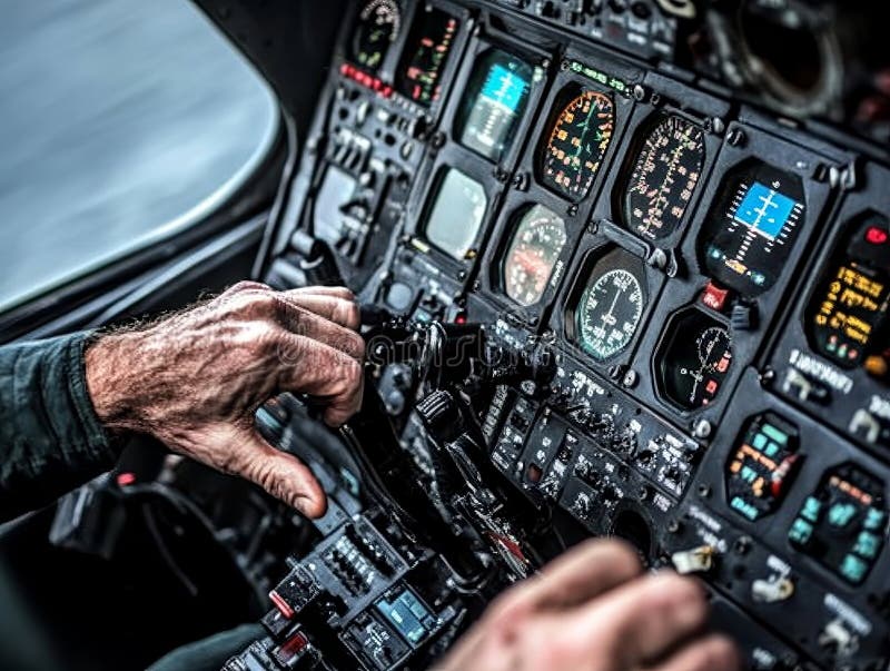 Pilot Flying Helicopter Using Flight Controls and Instruments Stock ...