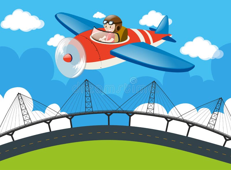 Pilot Flying Jet Over the Highway Stock Illustration - Illustration of ...