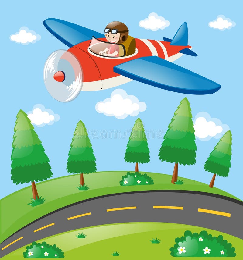 Pilot Flying Jet Over the Highway Stock Illustration - Illustration of ...