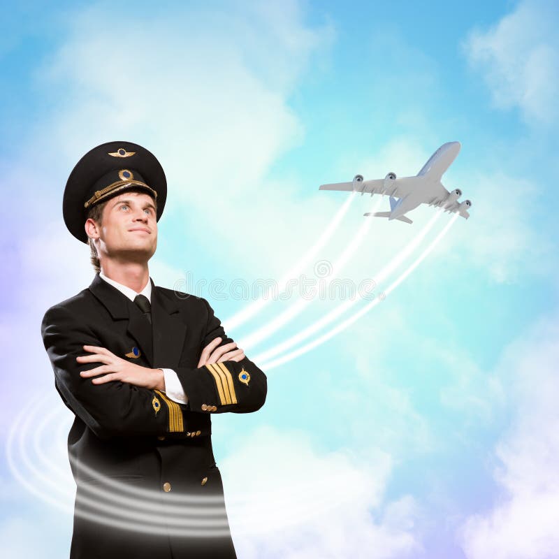 Pilot in the Form of Extending a Hand To Airplane Stock Image - Image ...