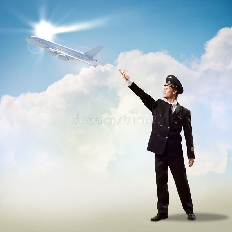 Pilot in the Form of Extending a Hand To Airplane Stock Image - Image ...