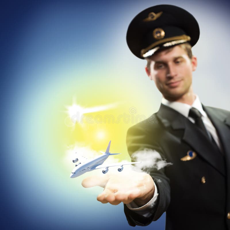 Pilot in the Form of Extending a Hand To Airplane Stock Image - Image ...