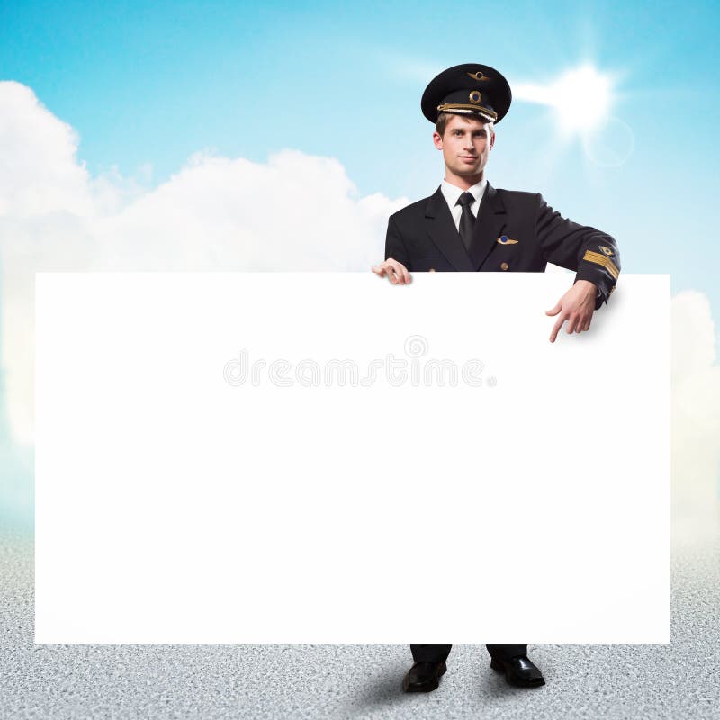 Pilot in the Form of Holding an Empty Billboard Stock Photo - Image of ...