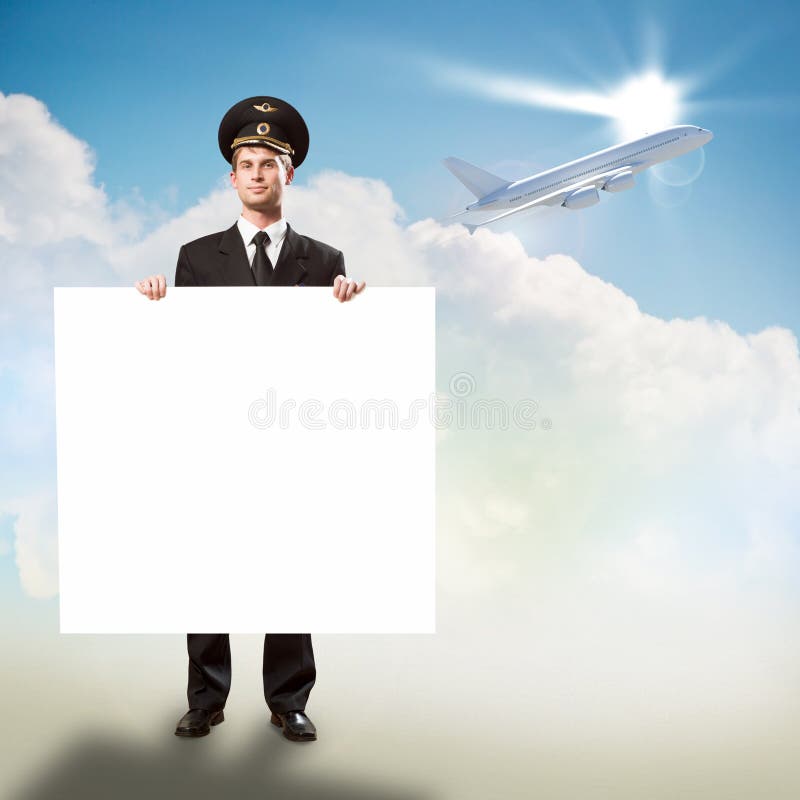 Pilot in the Form of Holding an Empty Billboard Stock Image - Image of ...
