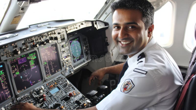 Pilot Smiles Inside Cockpit of Airplane while Preparing for Takeoff ...