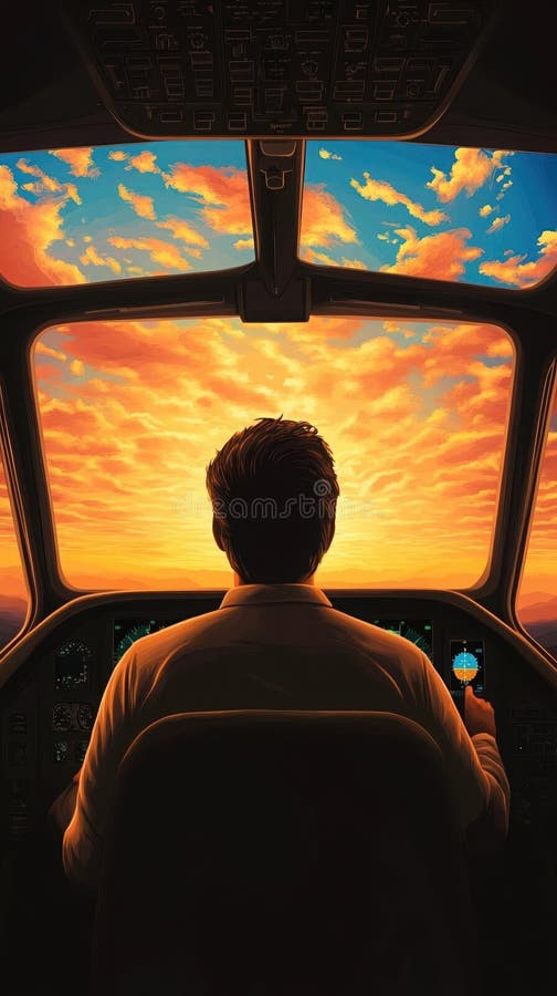 Pilot Gazing at Sunset from Cockpit Window Stock Image - Image of ...